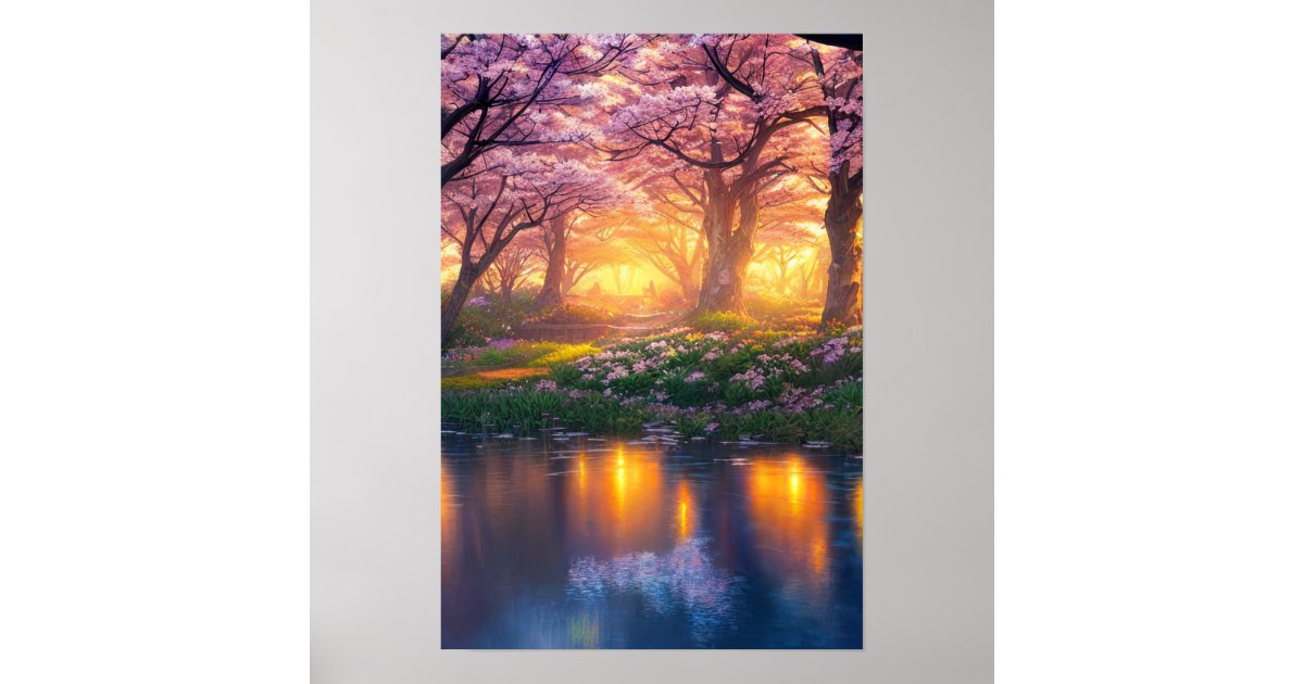 Golden Glow of Cherry Blossoms Poster | Zazzle