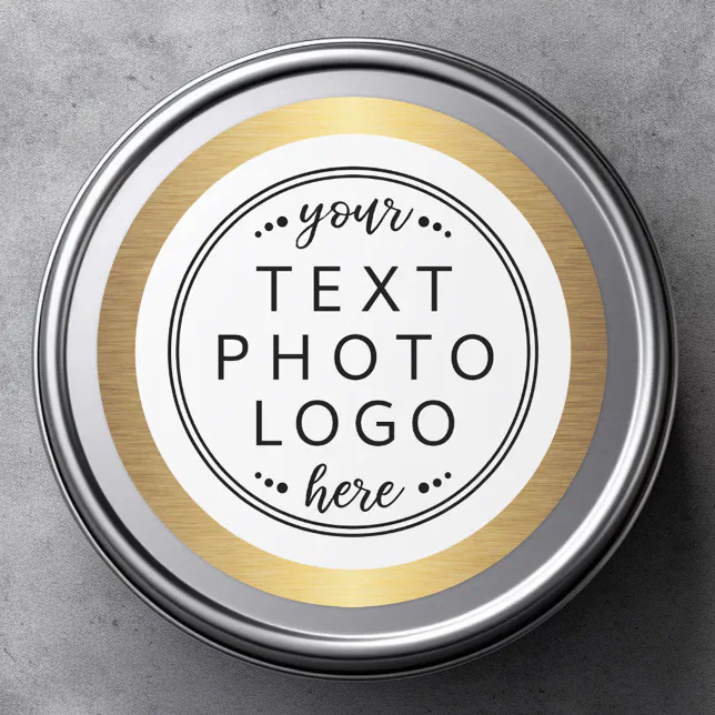 Golden gradient border custom logo photo text classic round sticker ...