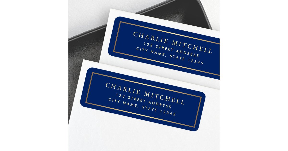 Golden gradient border royal blue return address label | Zazzle