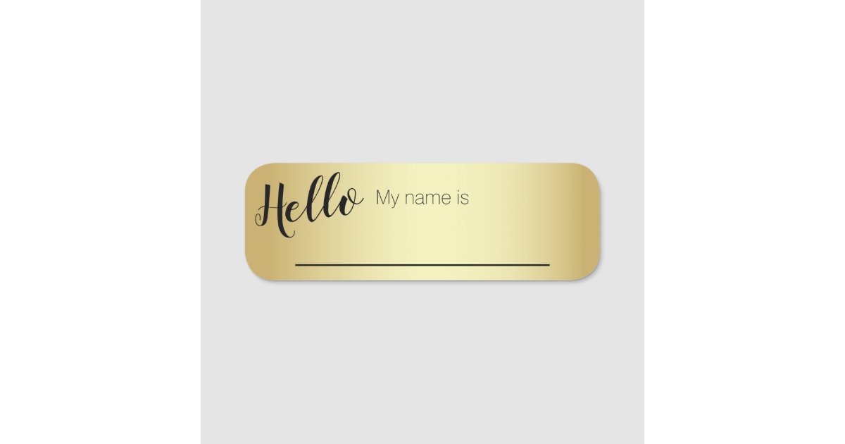 Golden Gradient Script Hello Name Tag | Zazzle