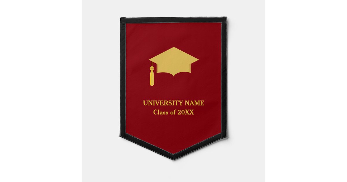 Golden Graduation Cap & Text on Burgundy Pennant | Zazzle
