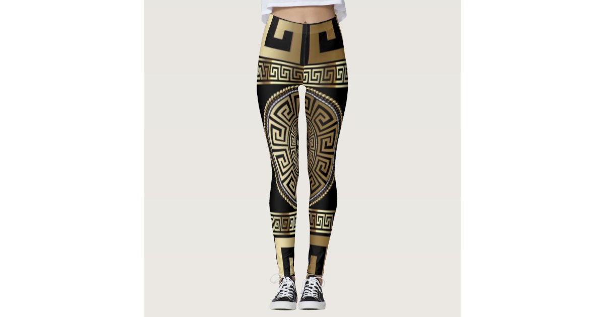 Golden Greek Key Leggings | Zazzle