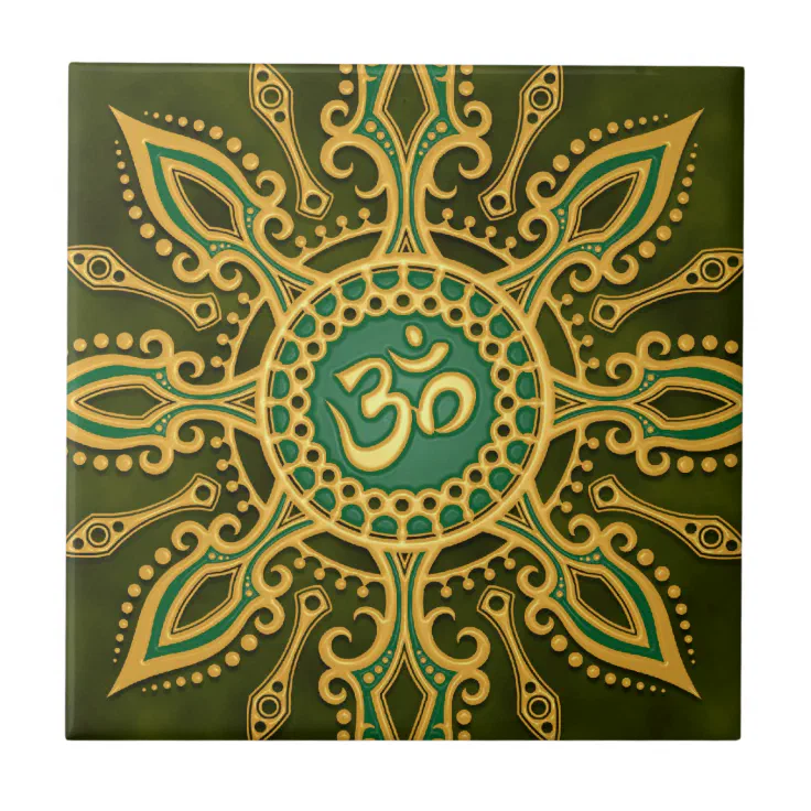 Golden Green Aum Star Tile | Zazzle
