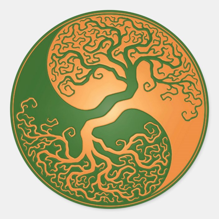 Golden Green Yin Yang Tree Classic Round Sticker | Zazzle.com