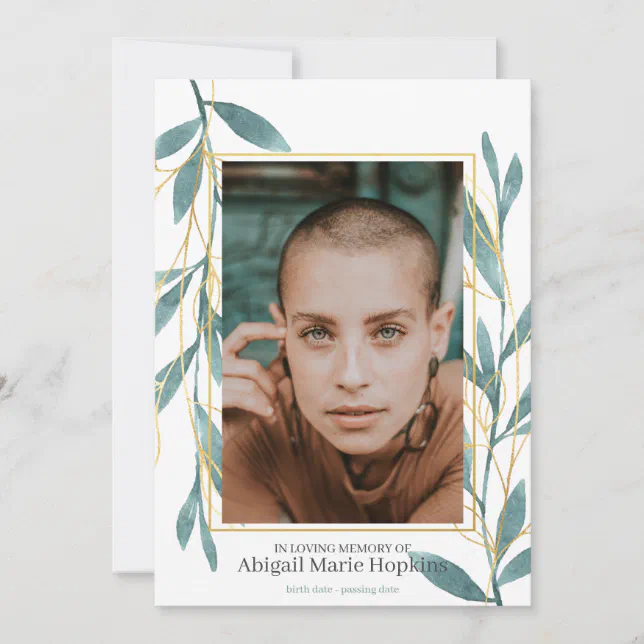 Golden Greenery Floral In Loving Memory Funeral Thank You Card | Zazzle