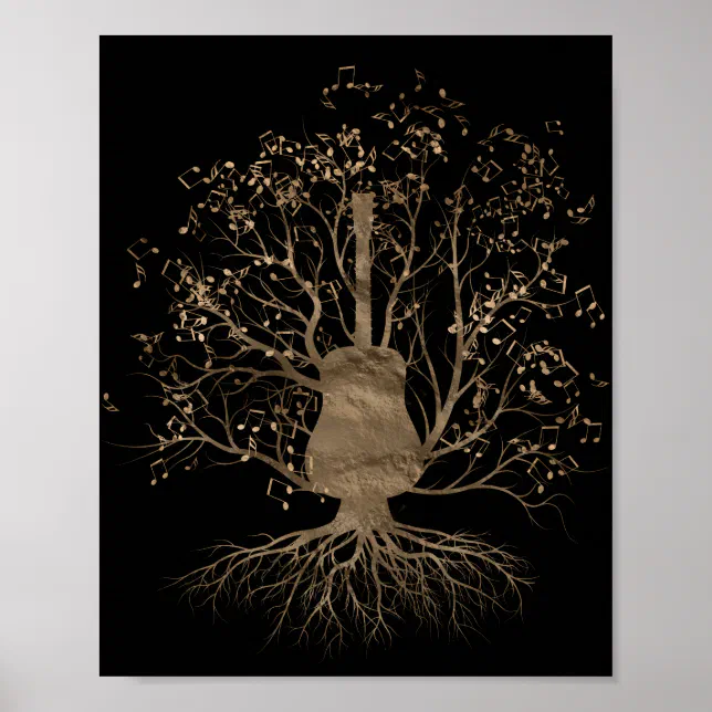 Golden Guitar Music Tree Poster | Zazzle
