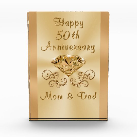Golden Happy 50th Anniversary Mom and Dad Acrylic Award | Zazzle.com