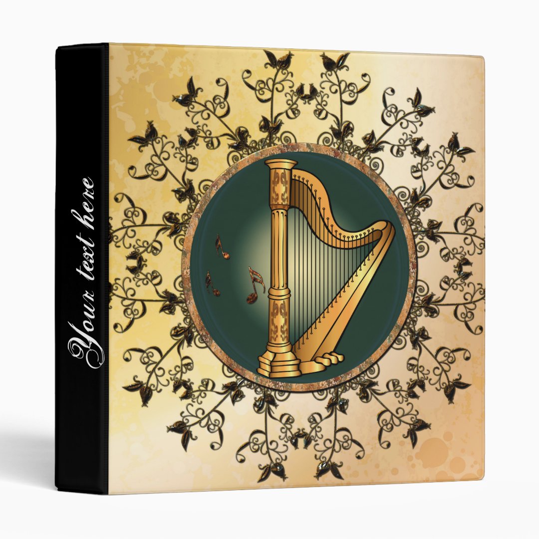Golden harp on a button binder | Zazzle