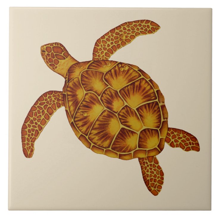 Golden Hawaiian Honu Sea Turtle Ceramic Tile | Zazzle