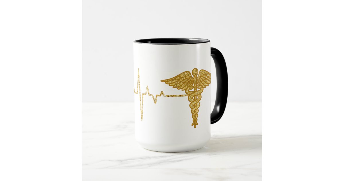 Golden Heart Rate with Caduceus Symbol Mug | Zazzle