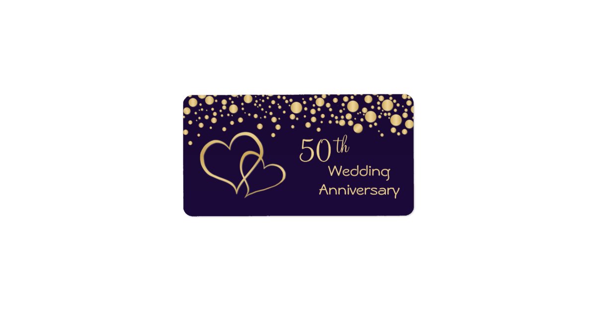 Golden hearts 50th Wedding Anniversary label | Zazzle