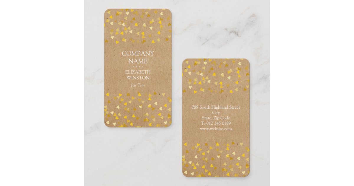 Golden Hearts Confetti Business Card | Zazzle