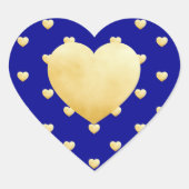 Golden Hearts Pattern on Royal Blue Heart Sticker | Zazzle