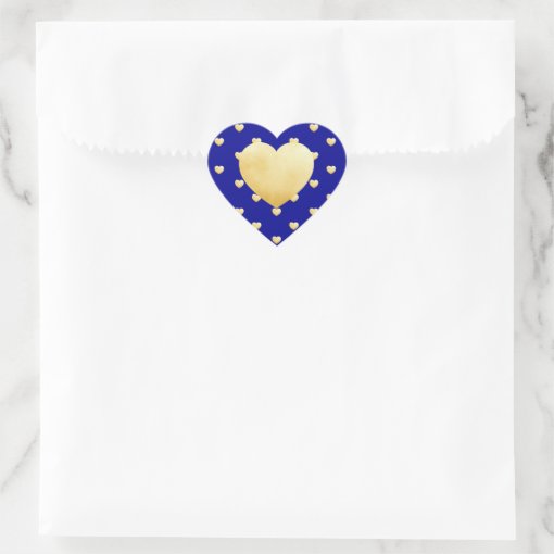 Golden Hearts Pattern on Royal Blue Heart Sticker | Zazzle