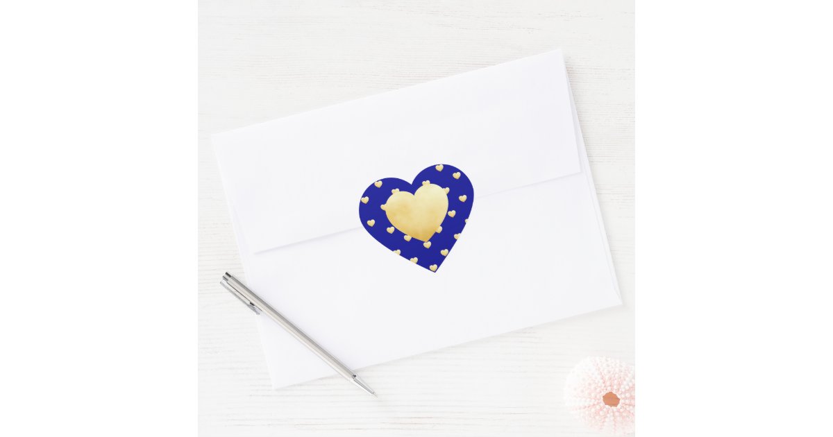 Golden Hearts Pattern on Royal Blue Heart Sticker | Zazzle