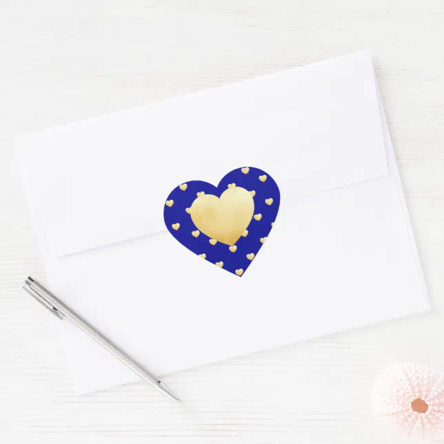 Golden Hearts Pattern on Royal Blue Heart Sticker | Zazzle