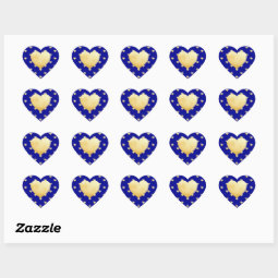 Golden Hearts Pattern on Royal Blue Heart Sticker | Zazzle