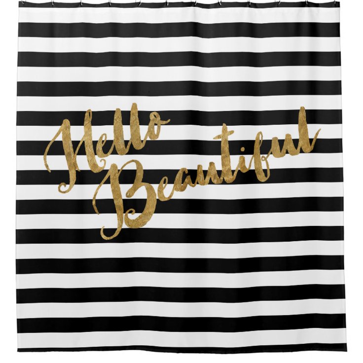 Golden Hello Beautiful Stripes Shower Curtain | Zazzle