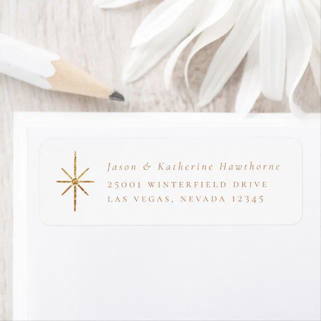 Golden Holiday Star Return Address Label | Zazzle