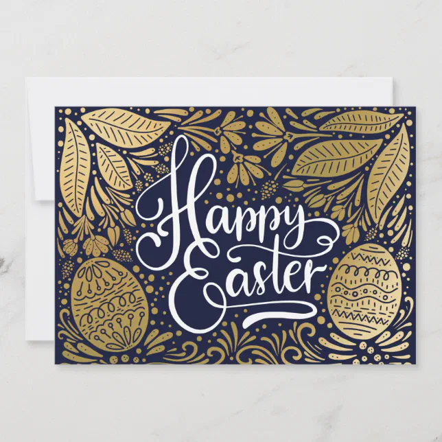 Golden Illustrated Easter Photo Card | Zazzle