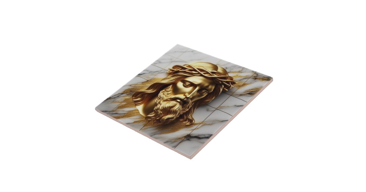 Golden Jesus A Divine Presence in Marble Ceramic Tile | Zazzle