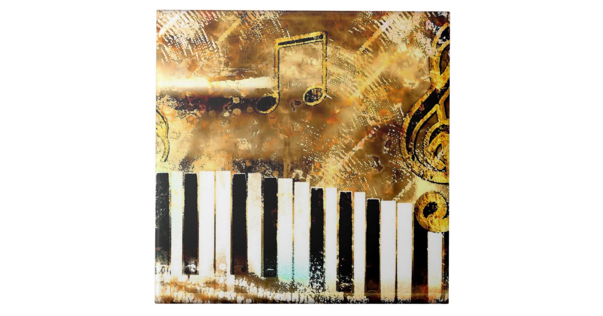Golden Keyboard, musical theme, Ceramic Tile | Zazzle