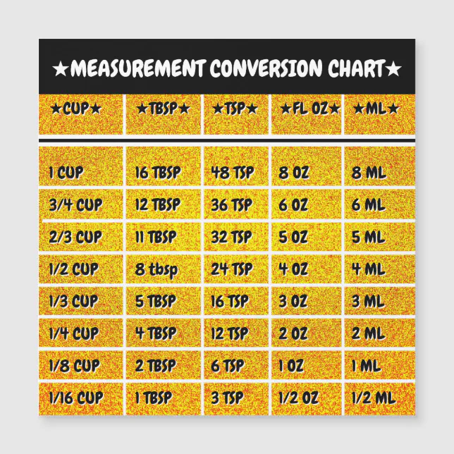 Golden Kitchen Conversion Measure Magnet Chart | Zazzle
