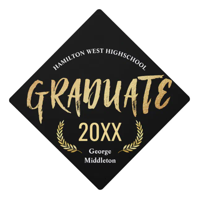 Golden laurel wreath Graduate year calligraphic Graduation Cap Topper ...