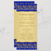 Golden leafy swirls on blue Wedding program card | Zazzle