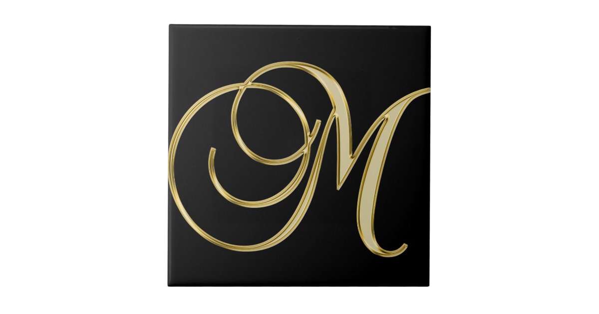 Golden letter m ceramic tile | Zazzle