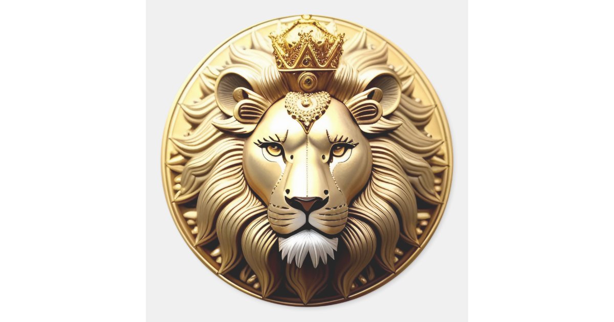 Golden Lion Medallion With Crown Classic Round Sticker | Zazzle