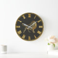 Golden Lion on Black Large Clock | Zazzle