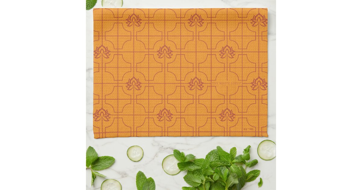 Golden Lotus Grid Pattern - The White Lotus Kitchen Towel | Zazzle