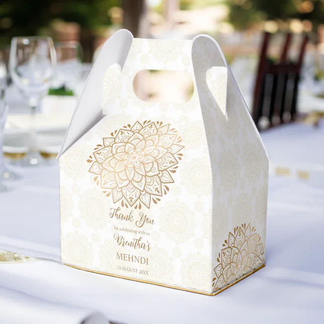 Golden mandala Mehndi personalized name Favor Boxes | Zazzle