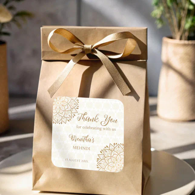 Golden mandala Mehndi personalized Square Sticker | Zazzle