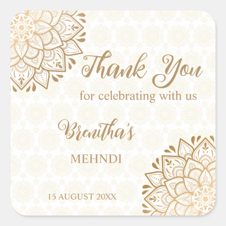 Golden mandala Mehndi personalized Square Sticker | Zazzle