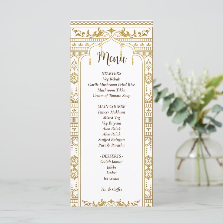 Golden Mandap Border Indian wedding menu | Zazzle