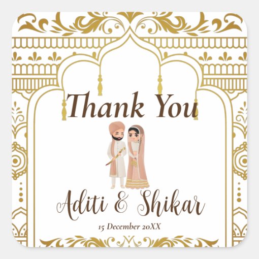 Golden mandap Indian border design Square Sticker | Zazzle