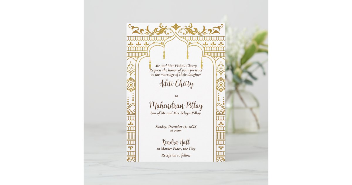 Golden mandap indian pattern design invitation | Zazzle