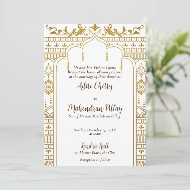 Golden mandap indian pattern design invitation | Zazzle