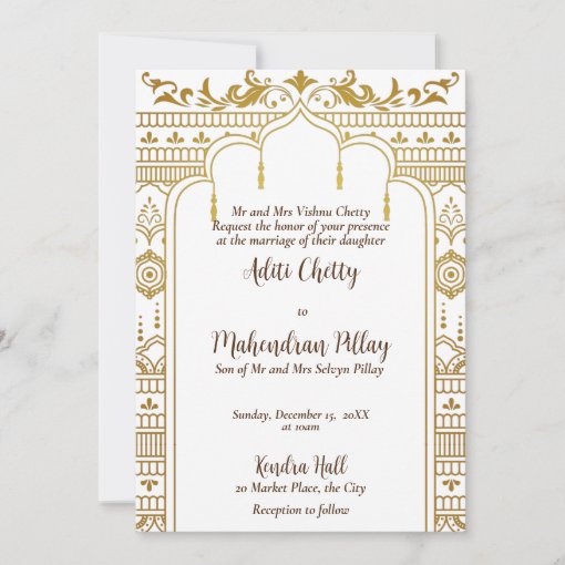 Golden mandap indian pattern design invitation | Zazzle