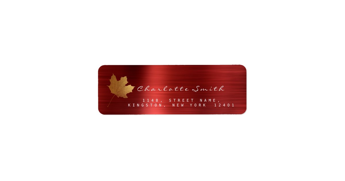 Golden Maple Leaf Ruby Red Steel RSVP Labels | Zazzle