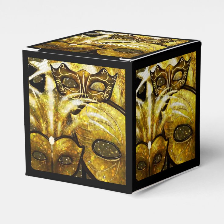 Golden Mardi Gras Masks Cube Favor Box | Zazzle