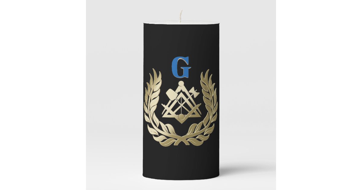 Golden masonry symbol pillar candle | Zazzle