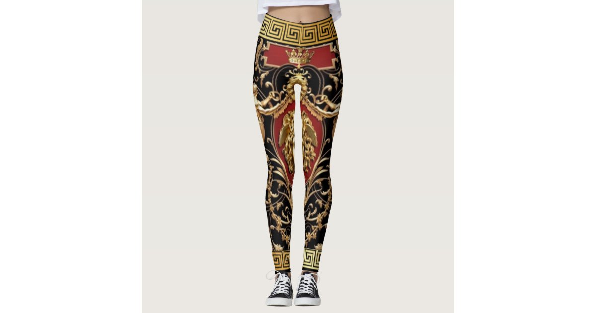 Golden Medusa and Seraphs Black, Gold and Red Leggings | Zazzle