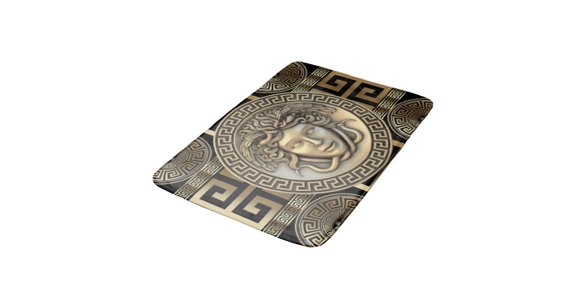 Golden Medusa Greek Key Bath Mat | Zazzle