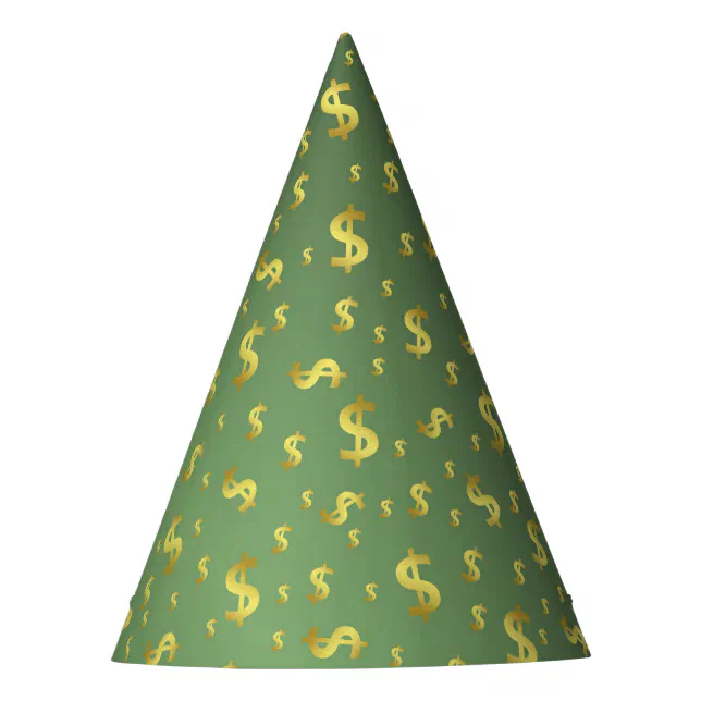 golden, money, dollar, sign, currency, symbol, party hat | Zazzle