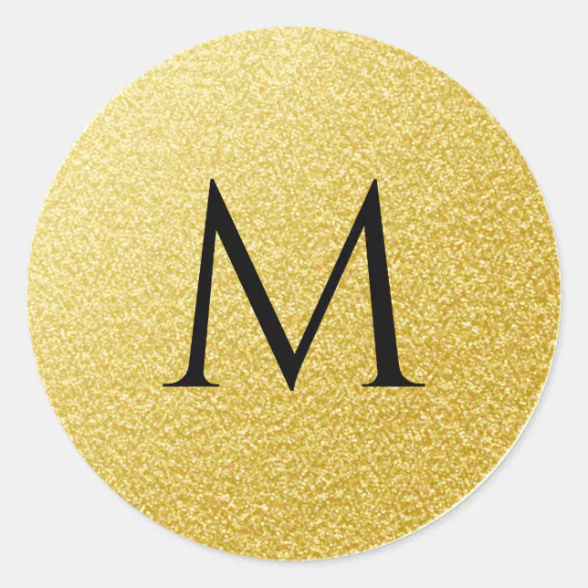 Golden Monogram Letter Gold Glitter Sparkle Classic Round Sticker | Zazzle