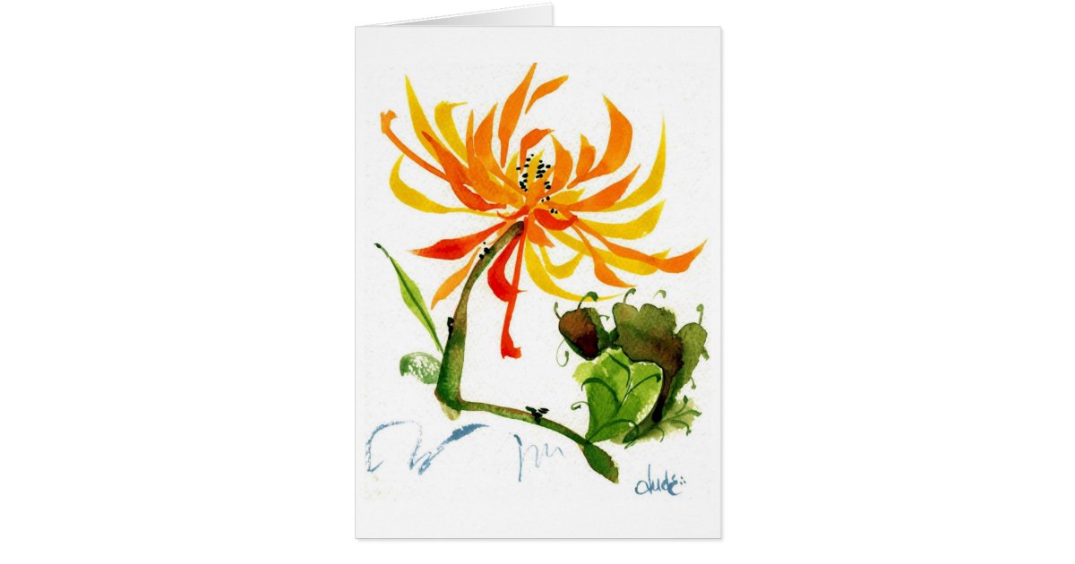 Golden Mum Chinese Brush Watercolor Card | Zazzle