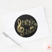 Golden musical notes in oval shape classic round sticker | Zazzle